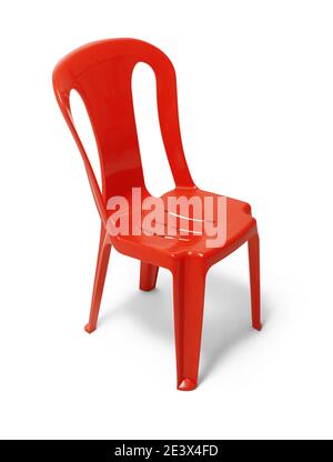 Red plastic chair isolated on a white background Stock Photo - Alamy