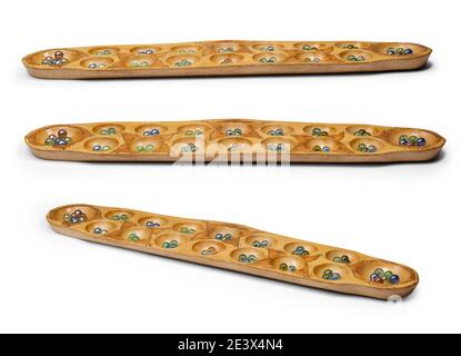 Malay traditional board game called Congkak isolated on white with ...
