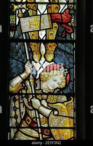 Detail of St. Michael and the devil stained glass, St. Michael`s Church ...