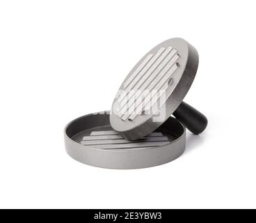 metal press for meat cutlets, hamburger mold isolated on white ...