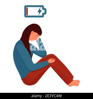 Tired low battery character sitting on the ground isolated vector ...