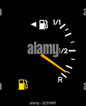 Car dashboard showing low fuel warning light Stock Photo - Alamy