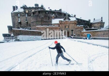 Sarah Wolffe, Lady Wolffe , skis through the snow across the Esplanade ...