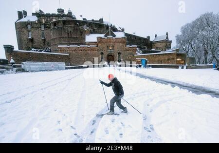 Sarah Wolffe, Lady Wolffe , skis through the snow across the Esplanade ...