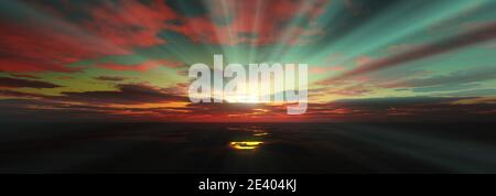 sunset calmly sea sun ray 3d render illustration Stock Photo - Alamy