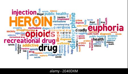 Heroin word cloud collage. Drug abuse concepts text cloud Stock Photo ...