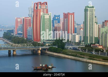 Aerial view of the city central of Pyongyang, North Korea, Aug. 29 ...