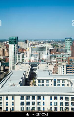 Birmingham city Skyscrapers tower blocks and roads aerial view ...