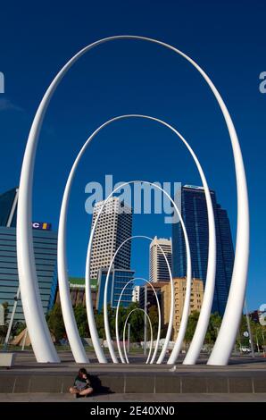 Spanda by artist Christian de Vietri with city skyline, Elizabeth Quay ...