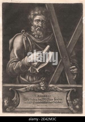 Apostle and martyr Saint Andrew (here ‘Andreas’) with wild hair and ...