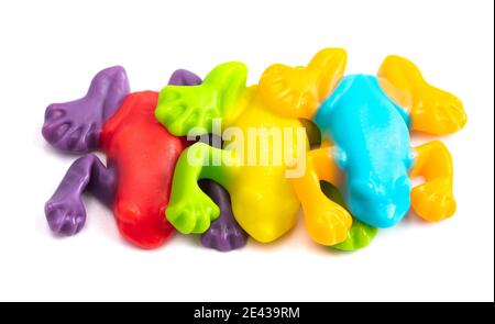 Multicolored Gummy Tree Frog Candies Isolated on a White Background ...