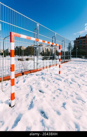 Football field covered with snow Stock Photo - Alamy