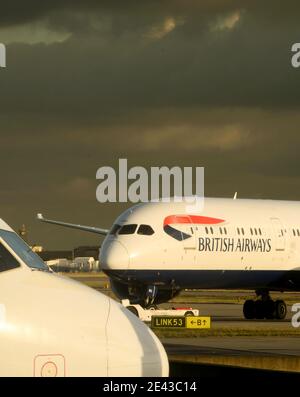 Nose of British Airways Boeing 787 Dreamliner jet airliner plane on ...