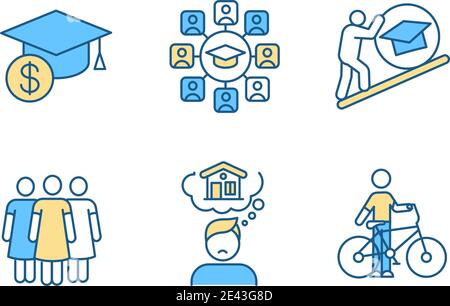 University life RGB color icons set. Freshmen life and activities ...