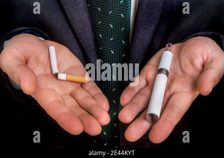 electronic and conventional cigarettes isolated on white background ...