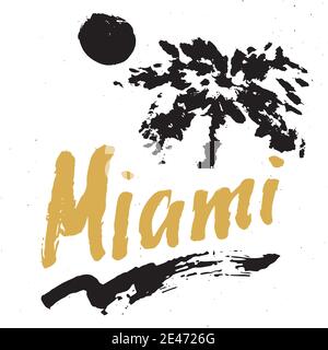 Miami Calligraphy lettering handwritten sign, Hand drawn grunge ...
