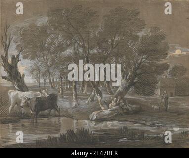 Thomas Gainsborough - A Moonlit Landscape with Cattle by a Pool Stock ...
