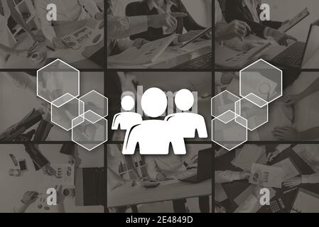 Business partner concept illustrated by pictures on background Stock ...