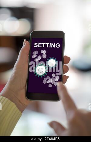 Smartphone screen displaying a settings concept Stock Photo - Alamy