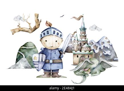 The brave knight protects the princess from a dragon Stock Photo - Alamy