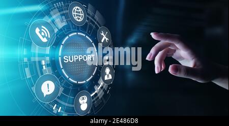 Support button on virtual screen. Customer service and communication ...