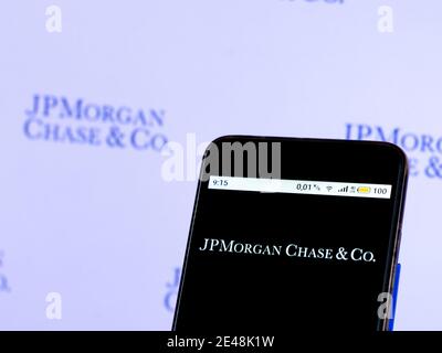In this photo illustration JPMorgan Chase & Co. logo seen displayed on ...
