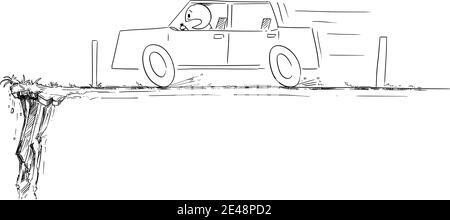 Driver, car and road accident illustration. Upset man holding a ...