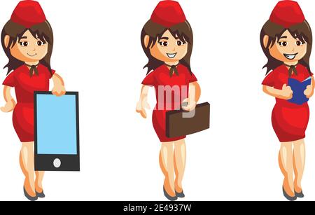 Flying attendants air hostess Profession stewardess Holding pencil ...