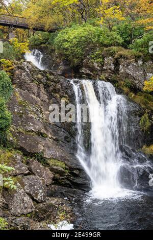 Inversnaid Falls, a picturesque waterfall, on the eastern shore of Loch ...