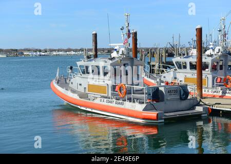Point Judith Coast Guard 25-Foot Defender Class Boat docked at pier in ...