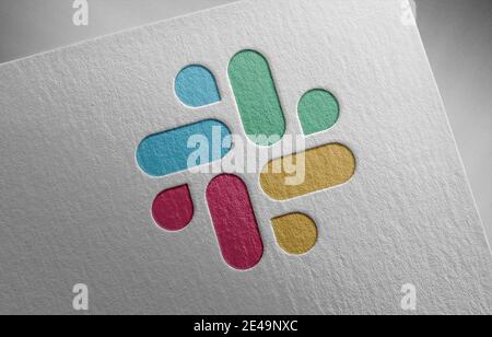slack logo on paper texture illustration Stock Photo - Alamy