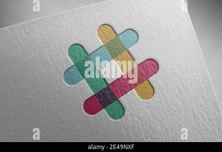 slack logo on paper texture illustration Stock Photo - Alamy