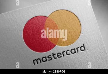 Mastercard MC logo on paper texture illustration Stock Photo - Alamy