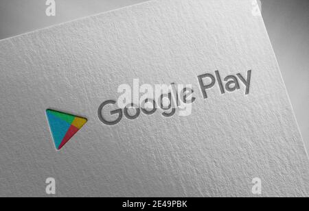 Google play logo on paper texture Stock Photo - Alamy