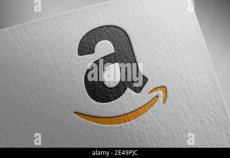 Amazon logo on paper texture illustration Stock Photo - Alamy