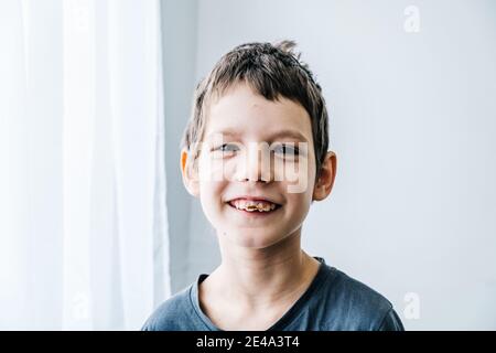 Happy inclusion and autism awareness concept. Portrait of happy cute ...
