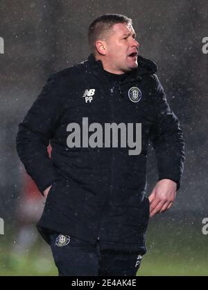 Harrogate Town goalkeeping coach Phil Priestley (centre) celebrates ...