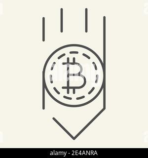 Bitcoin rate decrease thin line icon. Cryptocurrency graphic down ...
