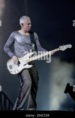 Bassist Adam Clayton performs in concert with his band U2 at the Stade ...