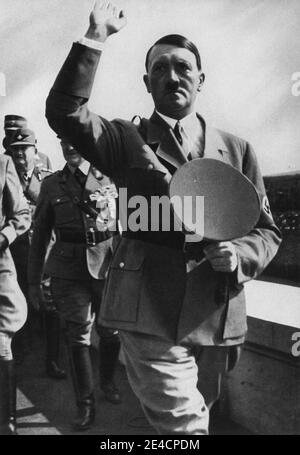 Adolf Hitler with the workers at the Zeppelin field at Nuremberg on ...