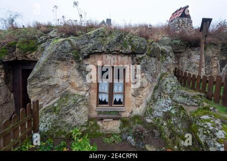 Germany, Saxony-Anhalt, Langenstein, cave dwelling, carved in sandstone ...