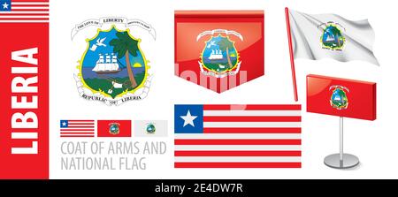 Liberia official national flag and coat of arms, Africa, vector ...