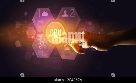 Hand touching CPU inscription, new technology concept Stock Photo - Alamy