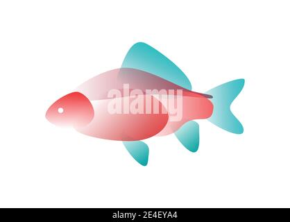 Vector round sea or river fish and waves line logo icon. Simple modern ...