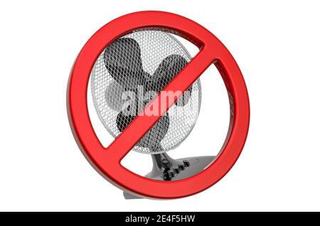 Forbidden sign with table fan, 3D rendering isolated on white ...