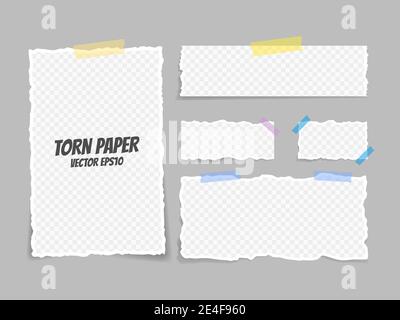 Set of torn paper affixed with duct tape. Paper waste. Torn paper, torn ...