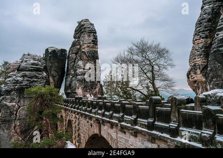 Bastei bridge in winter Stock Photo - Alamy