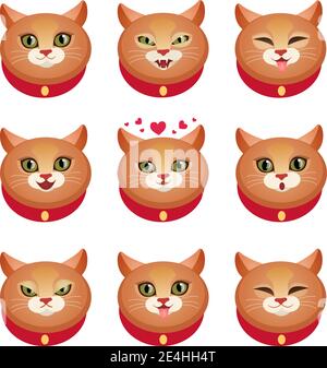 Cute kitten kawaii emoticon collection. Funny white cat emoji vector ...