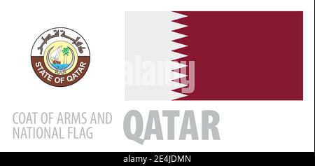 Qatar coat of arms and flag, official symbols of the nation Stock ...