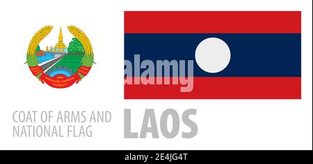 Laos official national flag and coat of arms, asiatic country, vector ...